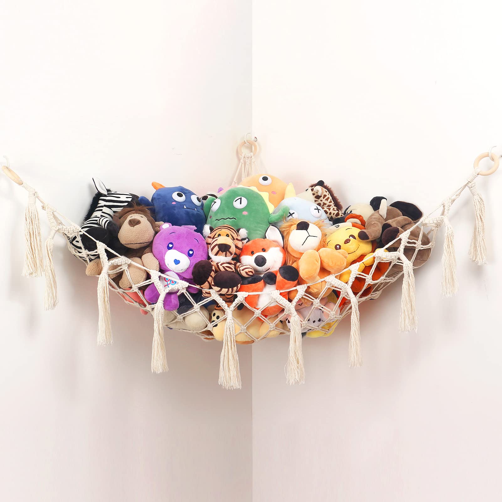 KIDDI MIDY Stuffed Animal Hammock, Macrame Toy Net Storage Hanging Organizer for Kids Bedroom, Playroom, Nursery Room, Corner Plush Toys Net Holder Boho Decor