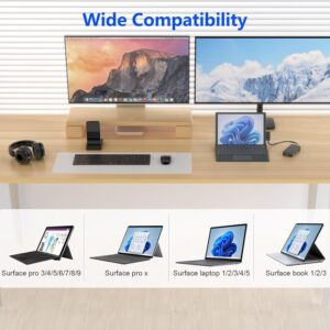 Surface Dock Triple Display with Power Supply, 12 in 1 Surface Pro Docking Station Dual 4K HDMI+VGA for Surface Pro 9/8/X/7/6/5/4/3, Surface Laptop go/5/4/3/2/1, 2pack Coiled Lightning