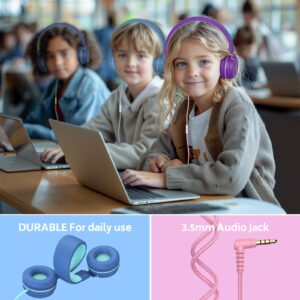 AILIHEN Bulk Classroom Student Headphones (5 Pack) for K-12 School Class Sets Teens with 93dB Volume Limited Wired Foldable Headset for Online Study Library Computer Testing Centers (Blue Green)