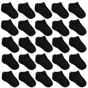 toddor 25 pairs kids socks low cut half cushion ankle socks for boys or girls (2-4t, black)