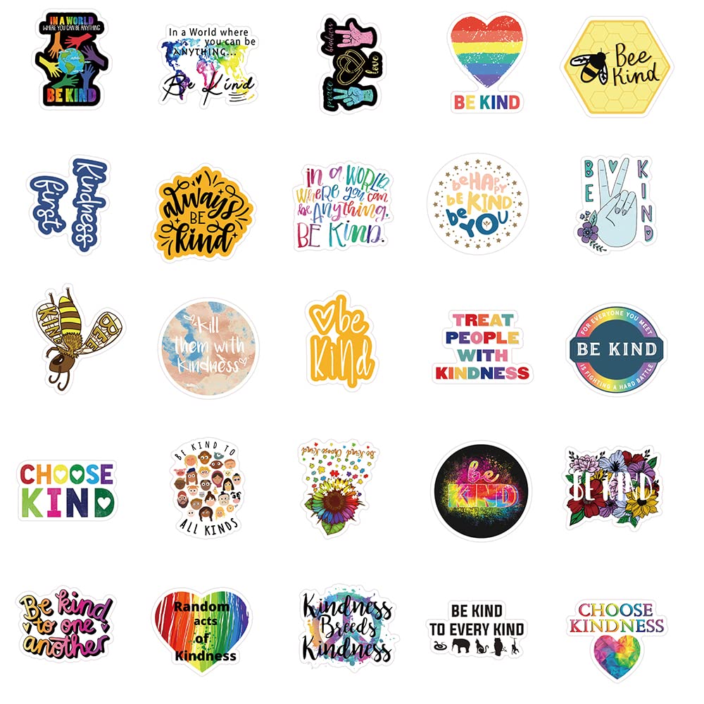 53Pcs Be Kind Stickers Pack, Inspirational Quote, Motivational Saying Aesthetic Decal | Vinyl Waterproof Kindness Stickers for Water Bottle,Laptop,Phone,Scrapbook,Journal Gifts for Kids Teens Adults