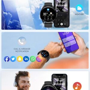 Smart Watch for Men 1.32 inch Full Touch Screen Fitness Tracker with Heart Rate Monitor Sleep Tracking Pedometer Watch Waterproof Smartwatch for iOS Android Phones (Black)