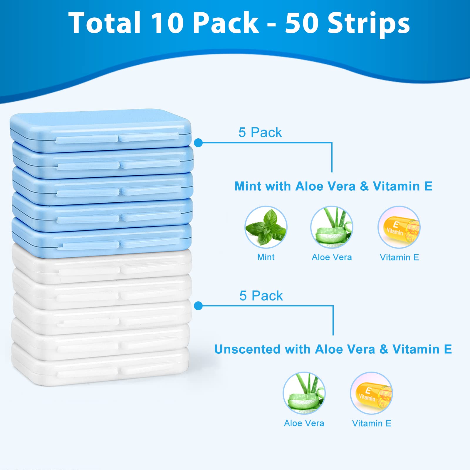 Braces Wax - 10 Pack (50 Precut Orthowax Strips). Flavorless & Mint. Separate Cases, a Storage Box & 2 Applicator Tools - Food-Grade Premium Wax for Braces Wearer- Stick Better(w/Aloe Vera+Vitamin E)