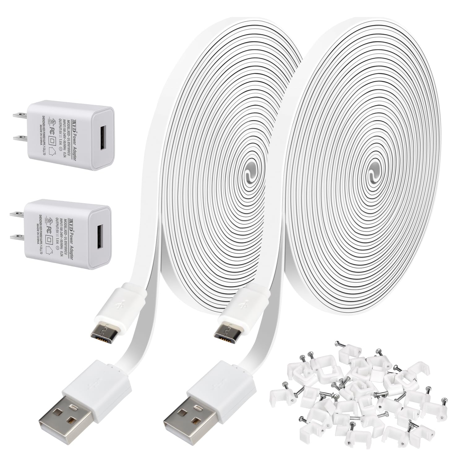 2pack 30ft/9m Power Extension Cable for Wyze Cam v4/v3/OG/v3 Pro,Wyze Cam Outdoor,Wyze Cam Pan,Arlo Pro 2/Essential,Eufy,Kasa,Blink Mini/Outdoor 3rd,Micro USB Charging Cord for Security Camera