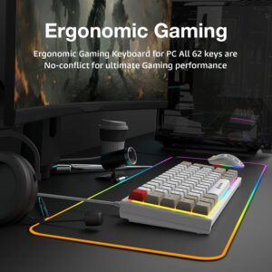 MAGIC-REFINER 60% Gaming Keyboard and Mouse Combo,PBT Dye Sublimation Keycap,Wired Ergonomic Mechanical Keyboard+RGB Lightweight Honeycomb Mouse,12000 DPI Optical Sensor for PC/Mac (White/Red Switch)