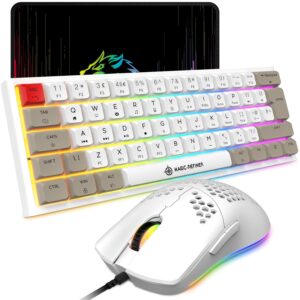 magic-refiner 60% gaming keyboard and mouse combo,pbt dye sublimation keycap,wired ergonomic mechanical keyboard+rgb lightweight honeycomb mouse,12000 dpi optical sensor for pc/mac (white/red switch)