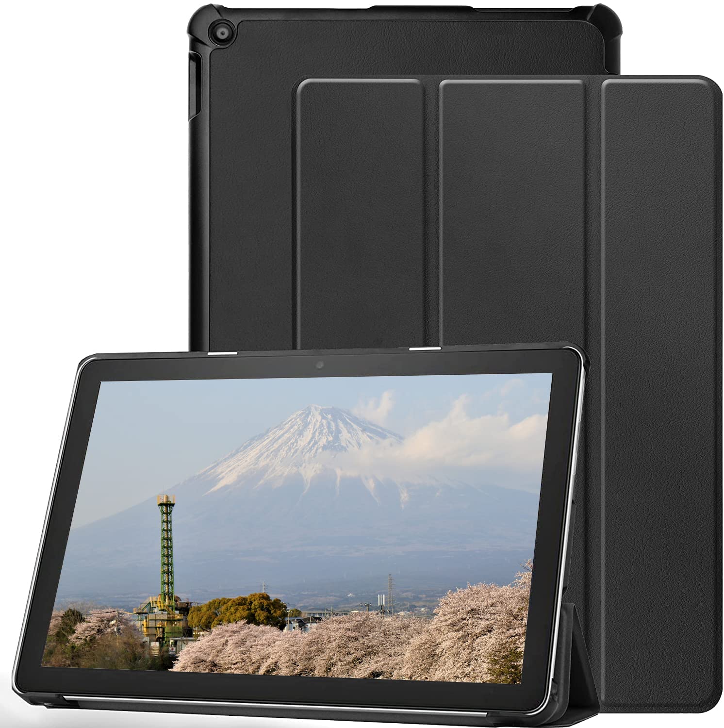 Case Compatible with for Amazon fire HD 10 2021 / HD 10 Plus Tablet Cases Auto Sleep Function Slim Light-Weight PU Leather Smart Tablet Shell Cover Foldable Stand Case Fit (Black)