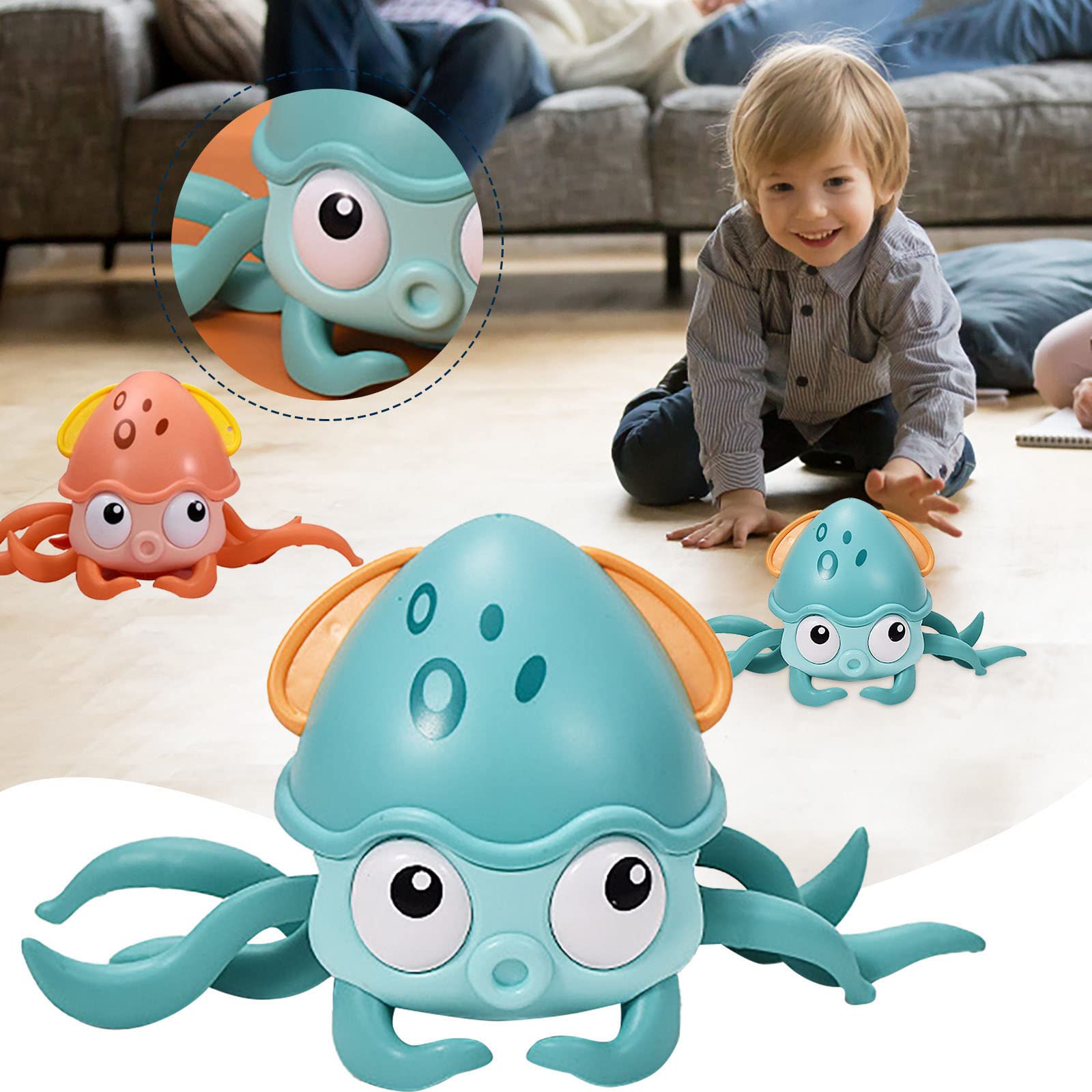 HZMENG Crawling Octopus Baby Toys, Tummy Time Toys with Light Up and Music, Interactive Walking Dancing Toy Controlled by Hands or Feet with Sensor Obstacle Avoidance Function (Pink)