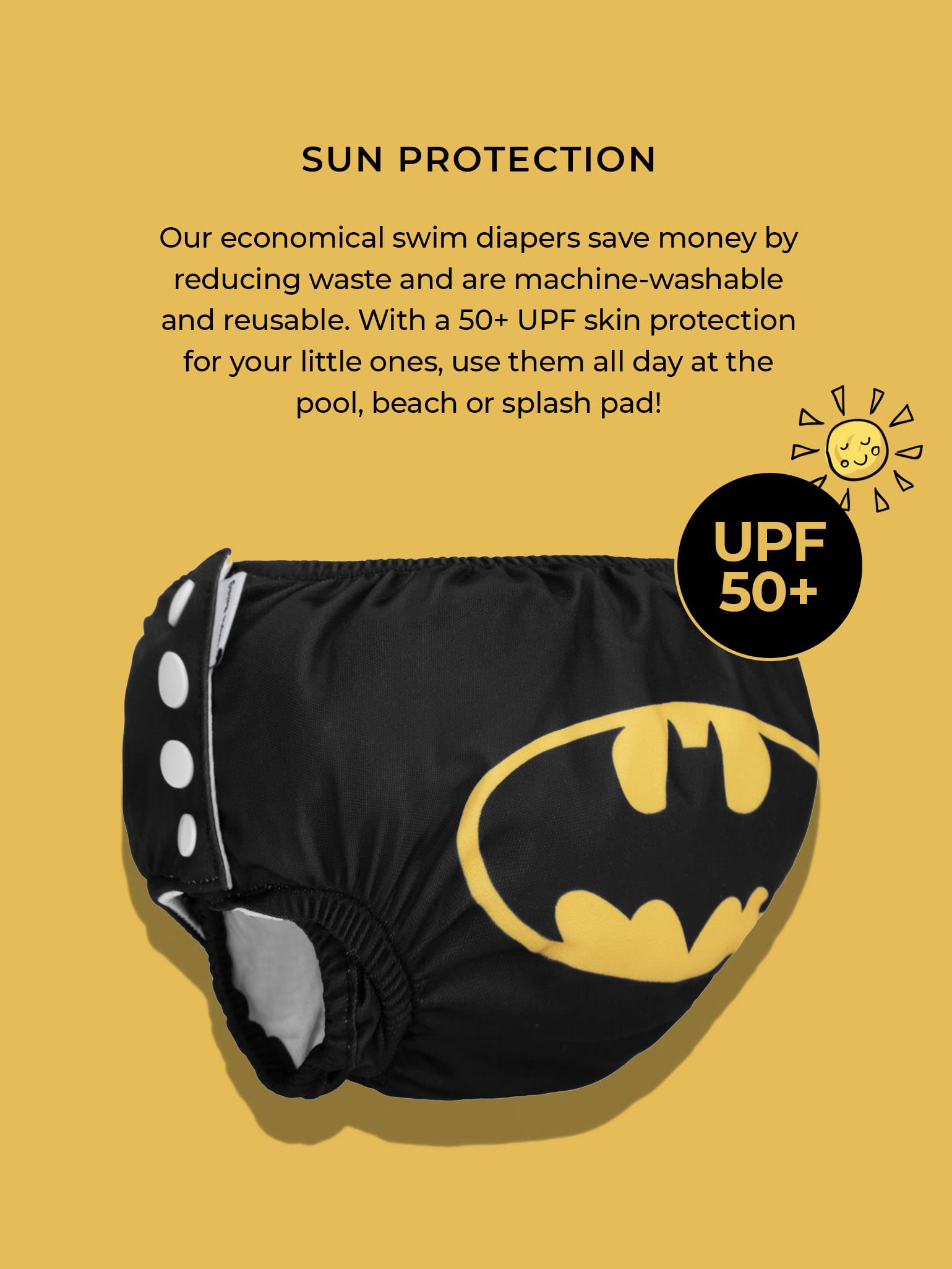 Simple Being Adjustable Snap Reusable Swim Diaper, Double Gusset (DC Batman 12 Months)