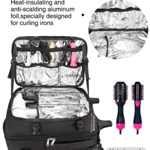 Relavel Barber Travel Backpack, Rolling Makeup Train Case Hairstylist Traveling Bag for Hairdressers and Makeup Artists, Heat Insulation Layer and Adjustable Dividers Cosmetology Case on Wheels