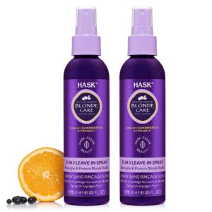 hask blonde care 5-in-1 leave-in spray conditioner 2 piece bundle- vegan formula, cruelty free, color safe, gluten-free, sulfate-free, paraben-free