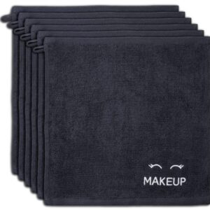 White Classic Bleach Safe Black Makeup Washcloths for Face Cleansing, 6 Pack - Super Soft Luxury Cotton Black Makeup Towels, Highly Absorbent and Quick Dry, All Makeup Remover Cloth | 13 x 13