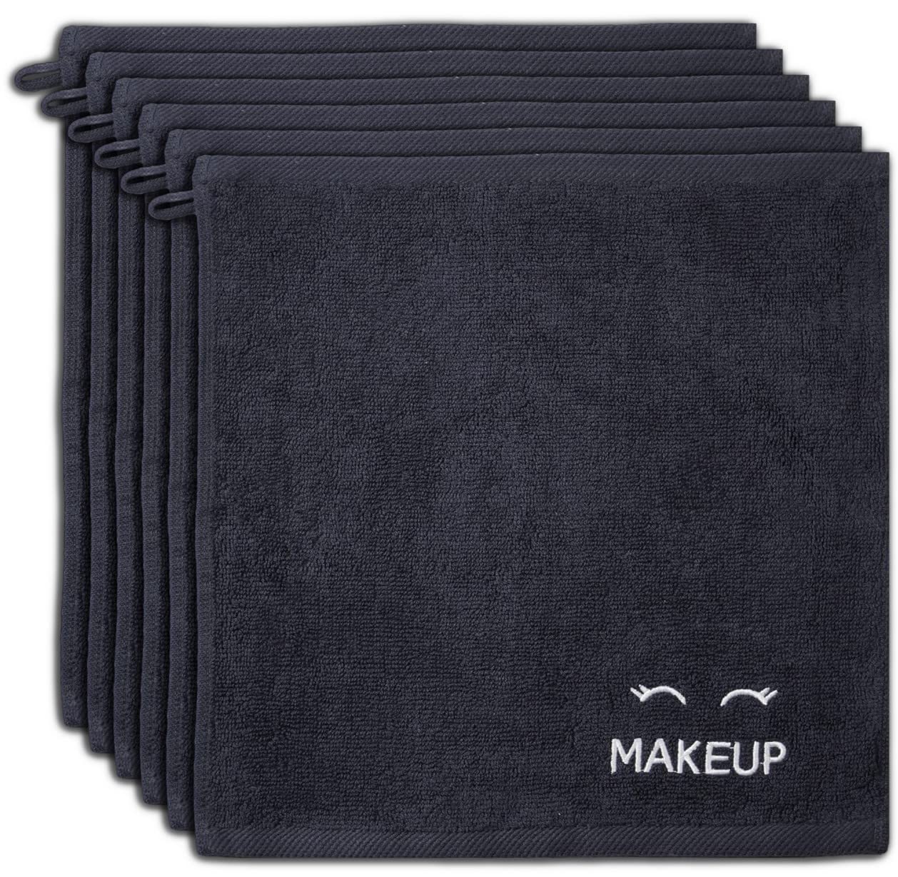 White Classic Bleach Safe Black Makeup Washcloths for Face Cleansing, 6 Pack - Super Soft Luxury Cotton Black Makeup Towels, Highly Absorbent and Quick Dry, All Makeup Remover Cloth | 13 x 13