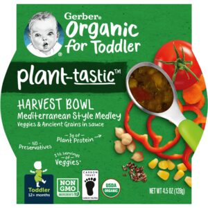 Gerber Organic for Toddler Plant-Tastic Harvest Bowl, Mediterranean Style Medley with Veggies & Ancient Grains in Sauce, Organic & Non GMO Toddler Food, 4.5 OZ (Pack of 4)