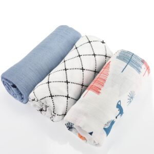 Ruby Star Swaddle Blanket, Muslin Swaddle Blankets, 3 Pack Receiving Blanket for Boys and Girls, 47 x 47 in