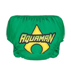 simple being adjustable snap reusable swim diaper, double gusset (dc aquaman 6 months)