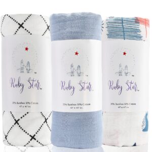 ruby star swaddle blanket, muslin swaddle blankets, 3 pack receiving blanket for boys and girls, 47 x 47 in