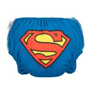 simple being adjustable snap reusable swim diaper, double gusset (dc superman 18 months)