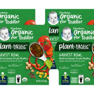 Gerber Organic for Toddler Plant-Tastic Harvest Bowl, Mediterranean Style Medley with Veggies & Ancient Grains in Sauce, Organic & Non GMO Toddler Food, 4.5 OZ (Pack of 4)