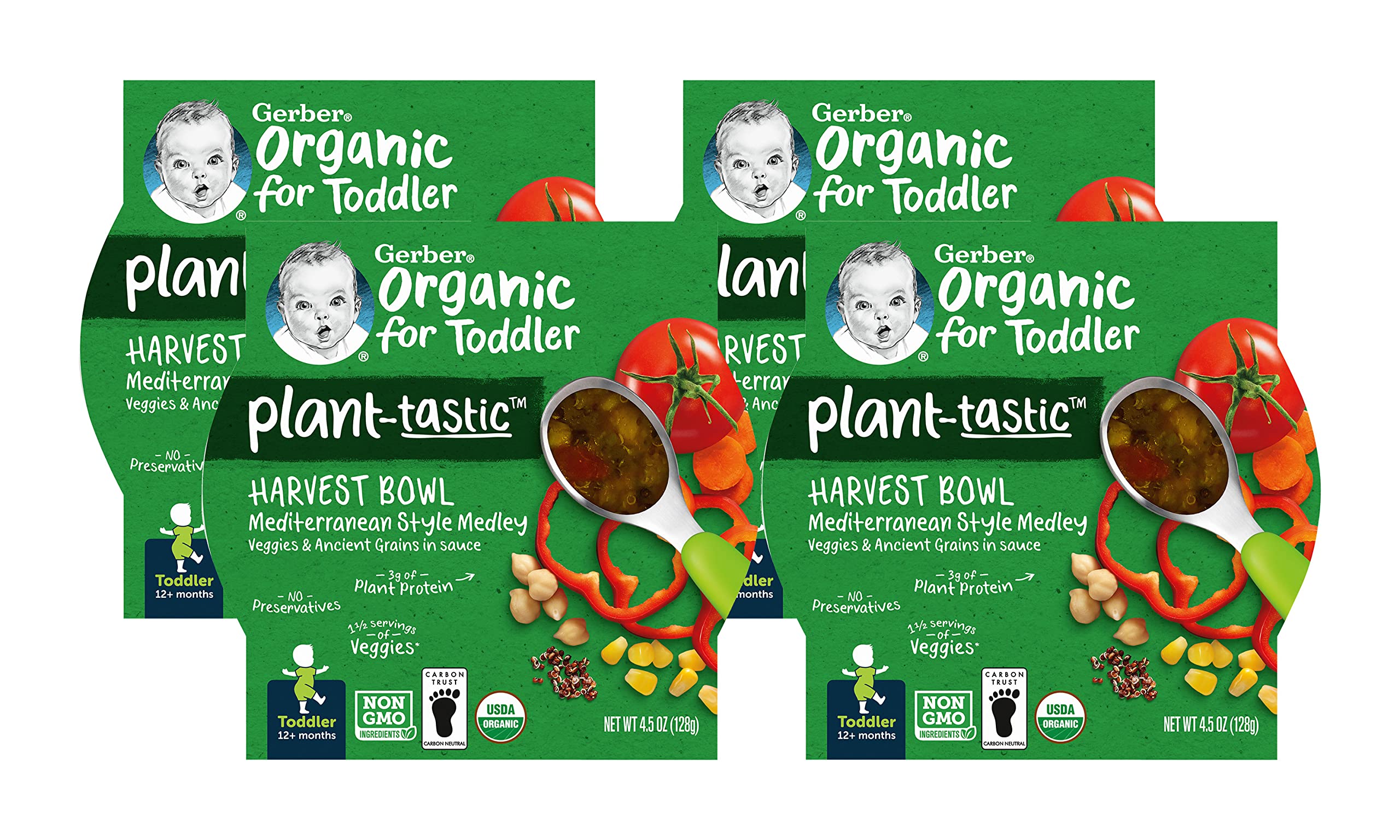 Gerber Organic for Toddler Plant-Tastic Harvest Bowl, Mediterranean Style Medley with Veggies & Ancient Grains in Sauce, Organic & Non GMO Toddler Food, 4.5 OZ (Pack of 4)