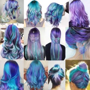 SARARHY Colored Hair Extensions Clip in 21 inch Straight Synthetic Hair Accessories Party Highlights Colorful Hairpieces for Kids Women Girls Wig Pieces 16 Pcs (Teal Lavender)