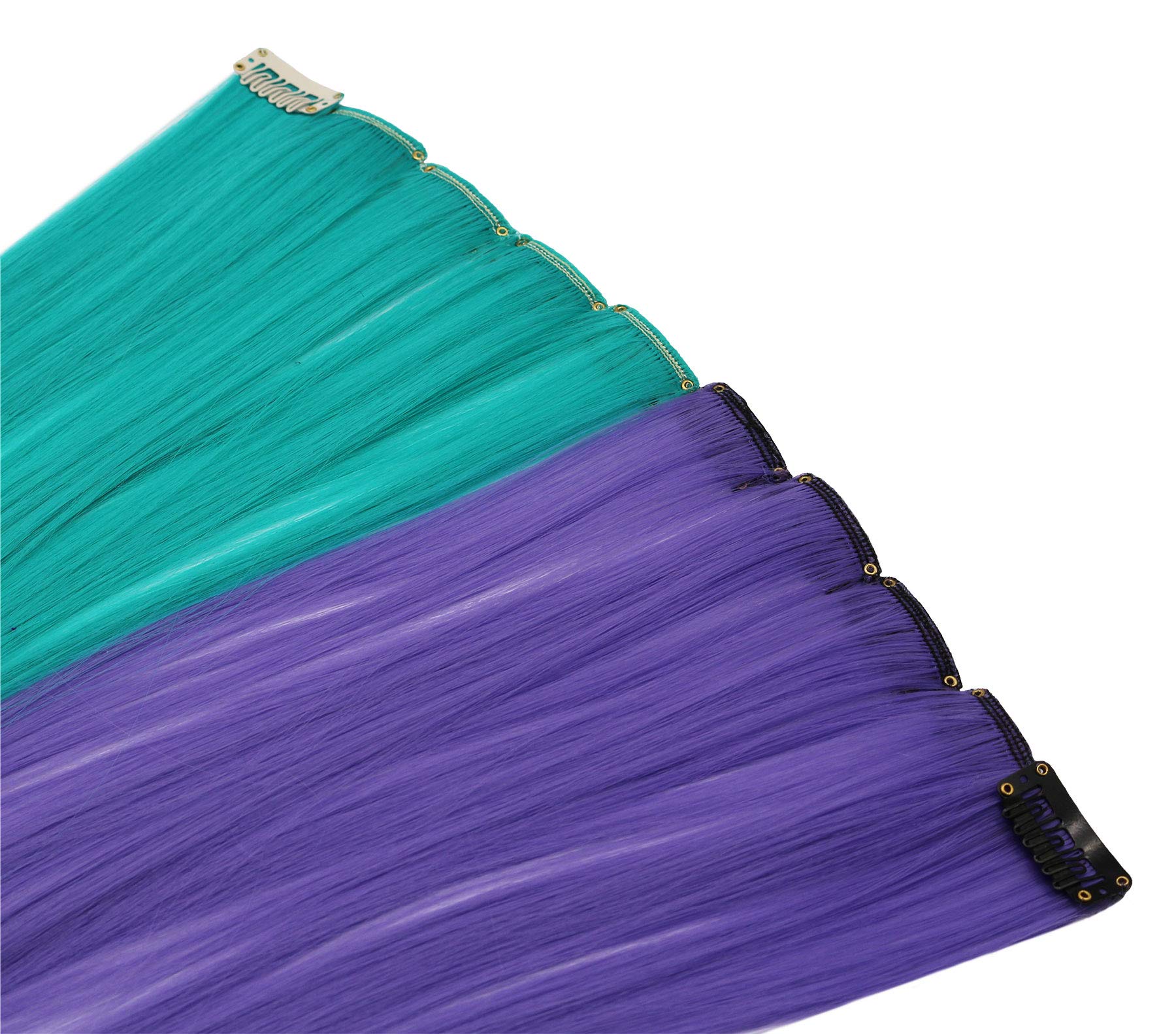 SARARHY Colored Hair Extensions Clip in 21 inch Straight Synthetic Hair Accessories Party Highlights Colorful Hairpieces for Kids Women Girls Wig Pieces 16 Pcs (Teal Lavender)