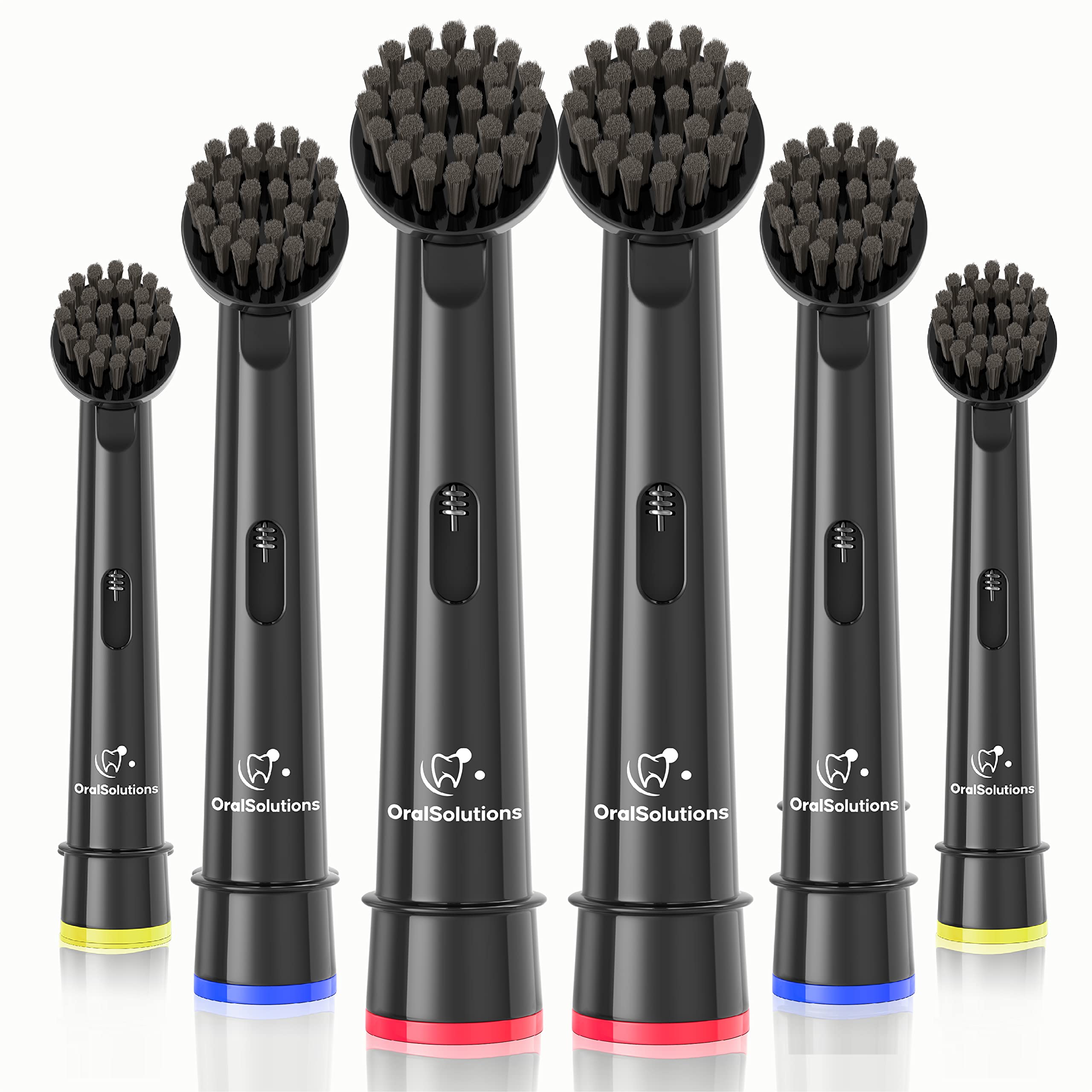 Oral Solutions Electric Toothbrush Replacement Heads - 6-Pack Charcoal Toothbrush Heads Compatible with Most Oral B Toothbrushes - Charcoal Brush for More Effective Teeth Whitening and Plaque Removal