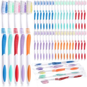 newtay individually wrapped toothbrushes manual disposable travel toothbrush medium soft bristle tooth brush travel toothbrushes for hotel, guest, adults, multi color