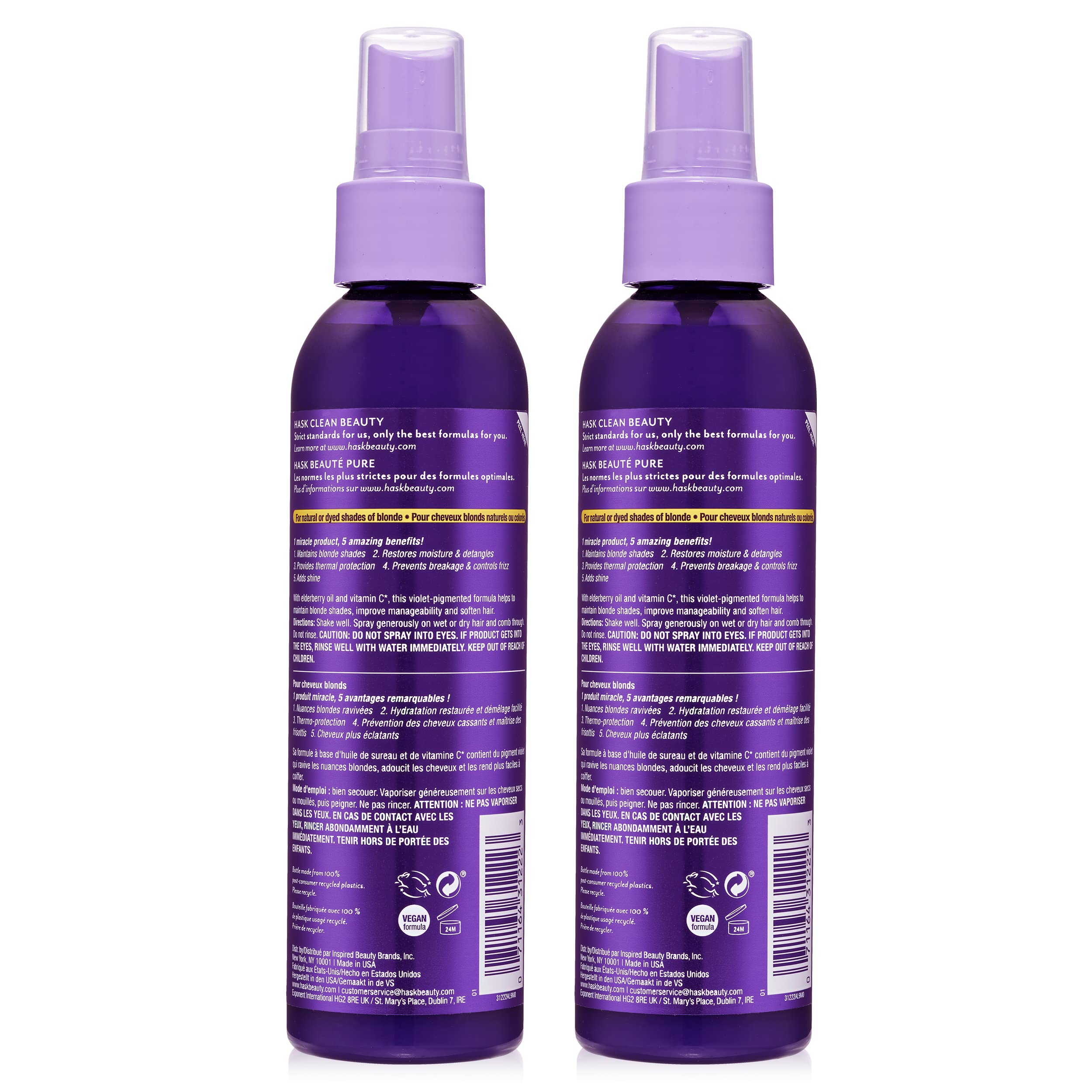 HASK BLONDE CARE 5-IN-1 Leave-In Spray Conditioner 2 Piece Bundle- vegan formula, cruelty free, color safe, gluten-free, sulfate-free, paraben-free