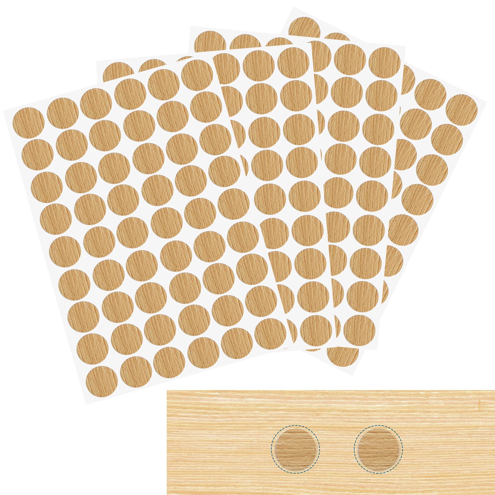 Waziaqoc 216pcs Self-Adhesive Screw Hole Stickers (Maple), 4-Table Sheets Screw Covers Caps PVC Dustproof Round Stickers for Wooden Furniture - 21mm/0.83inch