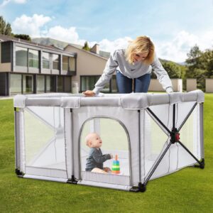 SYCYH Baby Playpen Foldable, Large Play Yard Playpen for Babies and Toddlers Play Pens for Babies and Toddlers with Gate Indoor & Outdoor Portable Play Pen 47"×43"