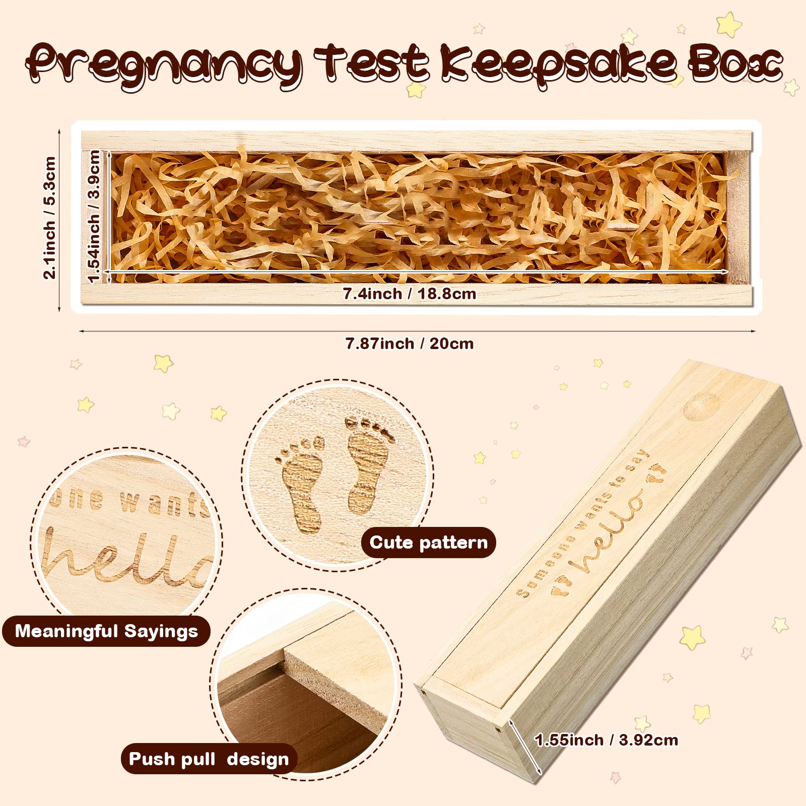 Qunclay Pregnancy Test Keepsake Box Surprise Pregnancy Announcement Box Wooden Baby Announced Box Baby Reveal for Husband Grandparents Baby Memory Souvenir Collection Box with Raffia Ribbon(Classic)