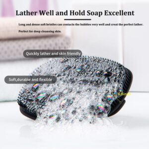 HieerBus Silicone Body Scrubber Flat Shower Brush Gentle Exfoliating and Massage,Long Bristles Lathers Well and More Hygienic Than Traditional Loofah 1 Pack (Black)