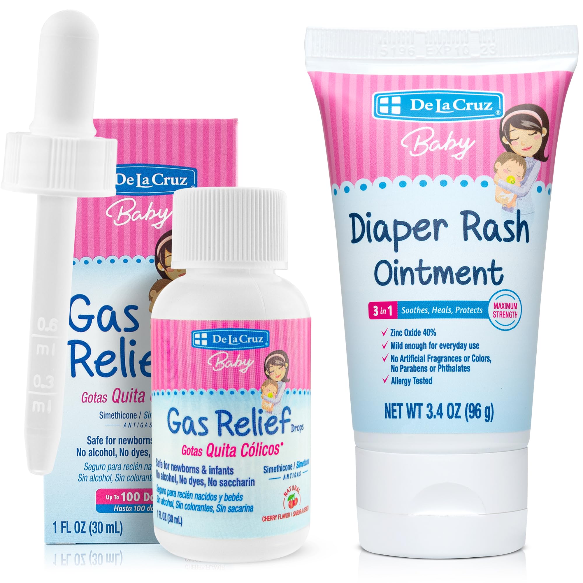 De La Cruz - Gas Drops for Babies and Baby Diaper Rash Cream with Zinc Oxide Bundle