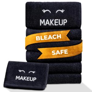 white classic bleach safe black makeup washcloths for face cleansing, 6 pack - super soft luxury cotton black makeup towels, highly absorbent and quick dry, all makeup remover cloth | 13 x 13