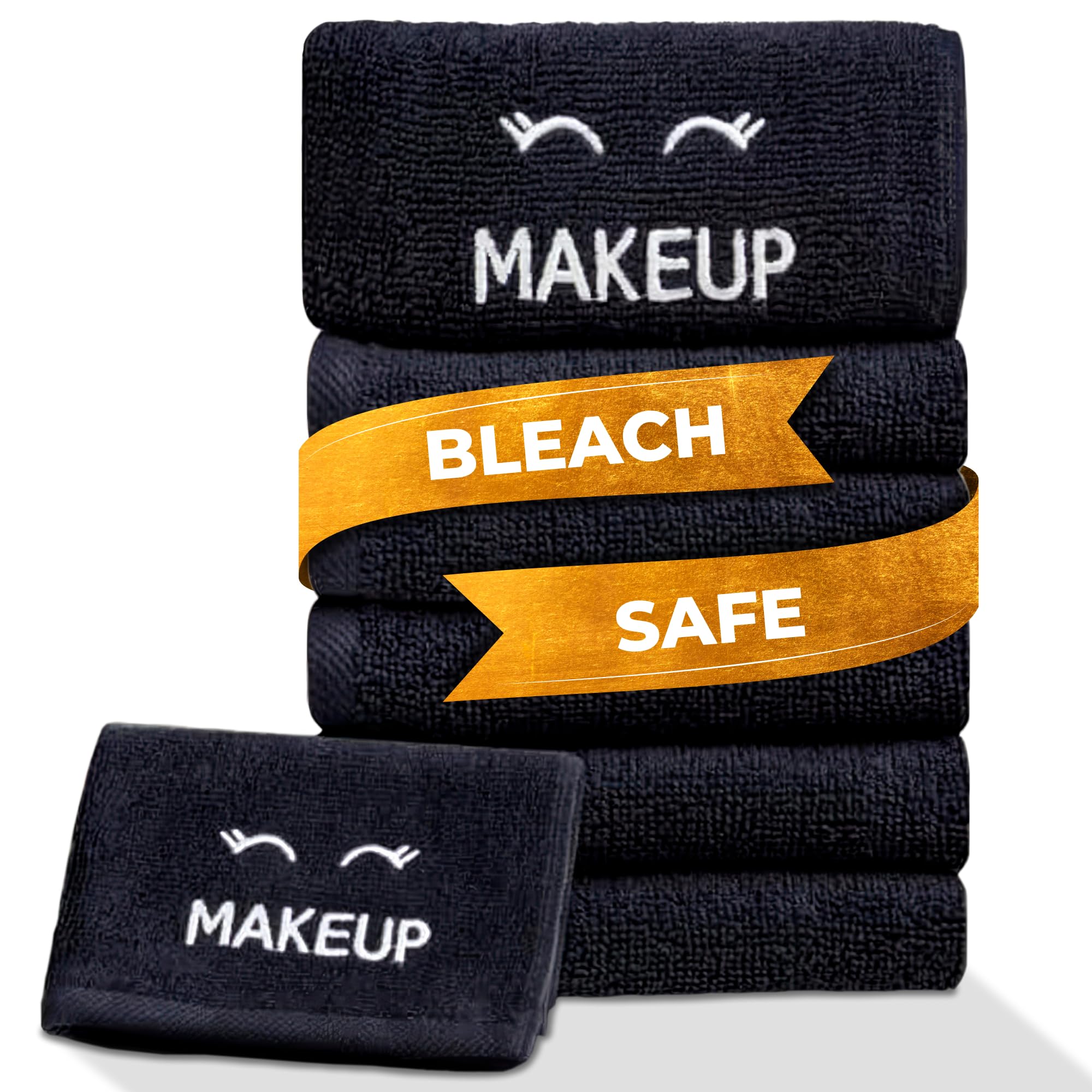 White Classic Bleach Safe Black Makeup Washcloths for Face Cleansing, 6 Pack - Super Soft Luxury Cotton Black Makeup Towels, Highly Absorbent and Quick Dry, All Makeup Remover Cloth | 13 x 13