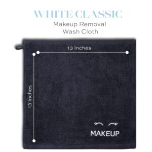 White Classic Bleach Safe Black Makeup Washcloths for Face Cleansing, 6 Pack - Super Soft Luxury Cotton Black Makeup Towels, Highly Absorbent and Quick Dry, All Makeup Remover Cloth | 13 x 13