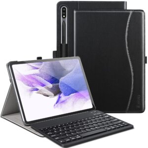 ztotopcases keyboard case for samsung galaxy tab s8 plus/s7 fe/s7 plus 12.4 inch with s pen holder & detachable wireless bluetooth keyboard,pu leather cover for galaxy tab s8 plus/ s7 fe tablet,black