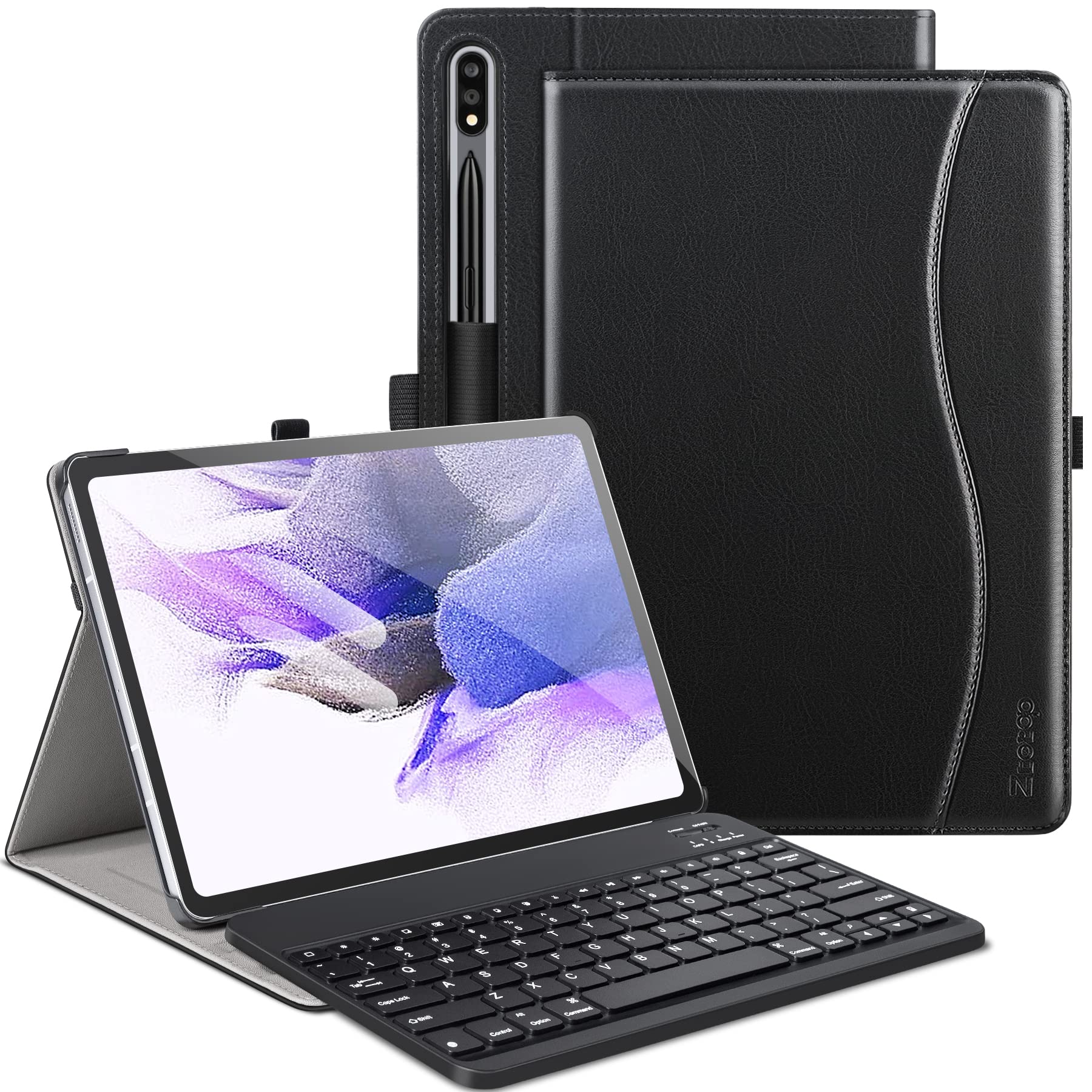 ZtotopCases Keyboard Case for Samsung Galaxy Tab S8 Plus/S7 FE/S7 Plus 12.4 Inch with S Pen Holder & Detachable Wireless Bluetooth Keyboard,PU Leather Cover for Galaxy Tab S8 Plus/ S7 FE Tablet,Black