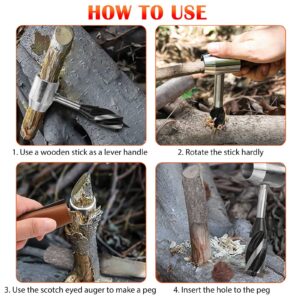 Bushcraft Gear Tool for Survival Settlers, SUNJOYCO Hand Auger Drill Wrench with Scotch Eye Wood Drill Peg and Manual Hole Maker, Auger Drill Bit for Outdoor Bushcrafting Camping Backpacking