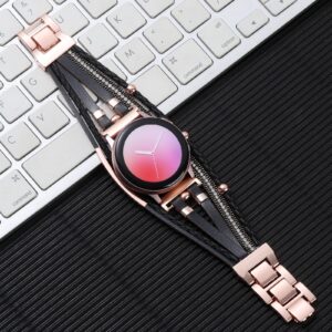 Posh Leather Bands Compatible with Samsung Galaxy Watch 7 6 5 4 40mm 44mm/Watch 6 4 Classic Band 42mm 46mm 43mm 47mm/Galaxy Watch 5 Pro Band 45mm/Active 2, 20mm Boho Bracelet Handmade Strap for Women (Black/Rose Gold)