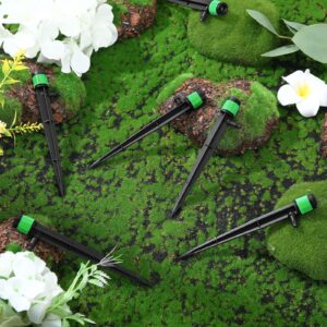 Remagr 300 Pcs Adjustable Drip Emitters for 1/4 Inch 360 Degree Water Flow Drippers Drip Irrigation Tubing with Stake Irrigation Sprayers for Garden Irrigation System Lawn Flower Bed