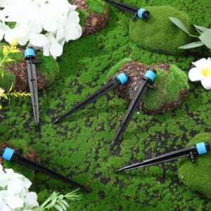 300 Pcs Drip Emitters Irrigation Sprinkler Adjustable Water Flow with Stake 360 Degree for 1/4 Inch Irrigation Tube Hose Irrigation Sprayer Head Drip Sprayer System Garden Watering Fan Shape Dripper