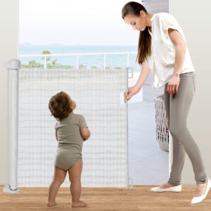 cosagon retractable baby gate,35" tall,extends to 59" wide,extra wide safety gate,mesh pet dog gate for stairs,doorways,hallways,indoor/outdoor (white)