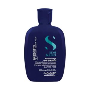 alfaparf milano semi di lino anti orange blue shampoo for brown, chestnut & dark hair - sulfate free brunette shampoo for orange hair - removes brass & unwanted hair tones (8.45oz / 250ml)