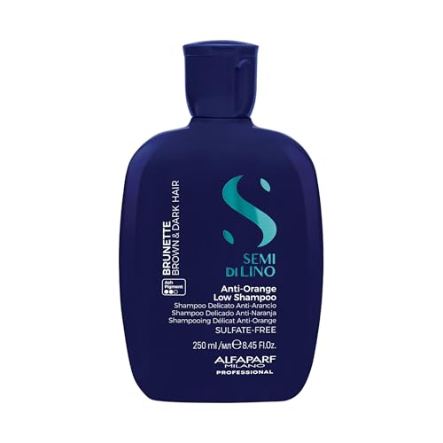 ALFAPARF MILANO Semi Di Lino Anti Orange Blue Shampoo for Brown, Chestnut & Dark Hair - Sulfate Free Brunette Shampoo for Orange Hair - Removes Brass & Unwanted Hair Tones (8.45oz / 250ml)