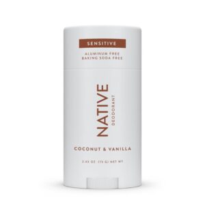 native sensitive deodorant contains naturally derived ingredients, 72 hour odor control | deodorant for women & men, aluminum free with baking soda, coconut oil and shea butter, coconut & vanilla