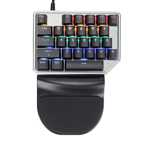 One Handed Gaming Keyboard, 27 Keys Portable Mini Gaming Keypad with Ergonomic Wrist Rest Plug and Play Red Axis Mechanical Gaming Keyboard for PUBG Gamer