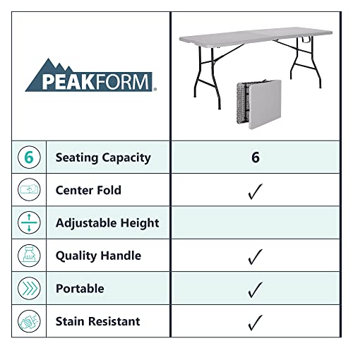 Peakform Centerfold 6-Foot Folding Table, Gray