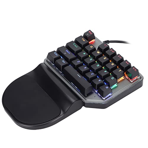 One Handed Gaming Keyboard, 27 Keys Portable Mini Gaming Keypad with Ergonomic Wrist Rest Plug and Play Red Axis Mechanical Gaming Keyboard for PUBG Gamer